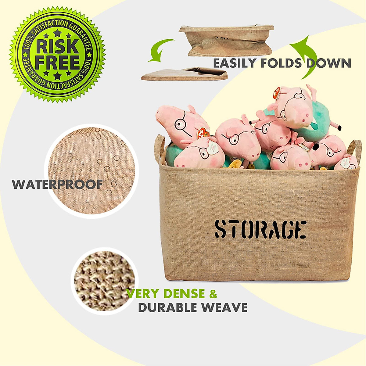 YD Youdepot Large Foldable Kids' Toy Storage Organizer Bin - Eco-Friendly Basket with Handles for Toys, Baby Clothes, Books, Gifts, Clothes - Measures 17x13x10 Inches