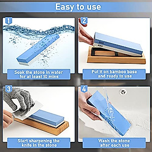 Greenual Knife Sharpening Stone Set Premium 4 Side Grit 400/1000 3000/8000 Whetstone Knife Sharpener Wet Stones Chisel Sharpening Kit Stones Leather Strop Honing Guide for Sharpeners Knives