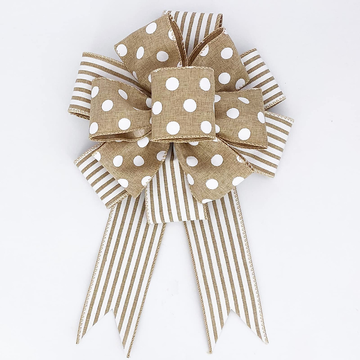 Leecogo Burlap Ribbon Wired,2 1/2”x10 Yard,White Stripe Rustic Ribbon for Easter, Christmas, Wreath, Spring, Summer, Wedding, Baby Shower, Birthday