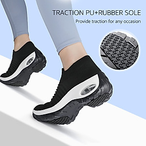 HKR Walking Shoes for Women Summer Slip On Platform Tennis Sneakers Breathable, Black/White 8.5 (ZJW1839heibai40.5)