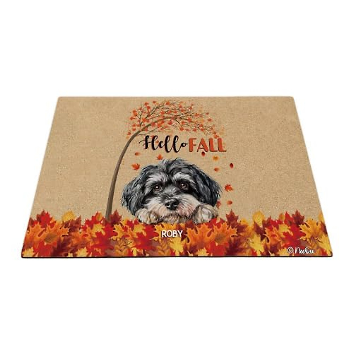 NeeQu Personalized Hello Fall Maple Leaves Door Mat Havanese Dog Autumn Decoration Doormat Home Entrance Way Floor Mat 23.6x35.4 Inch