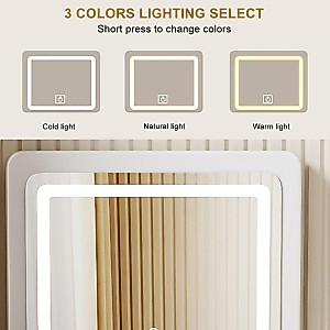 Vanity Desk with Lighted Mirror, Flip Top Vanity Makeup Table with 4 Drawers and Soft Cushioned Stool, Small Space Saving Dressing Table for Women Girls Bedroom, White