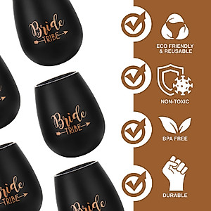YYYJ Bachelorette Party Silicone Wine Cups, Bride Tribe & Bridesmaid Wedding Cups, Set of 10 for Bridesmaid Gift Party Favors (Black)