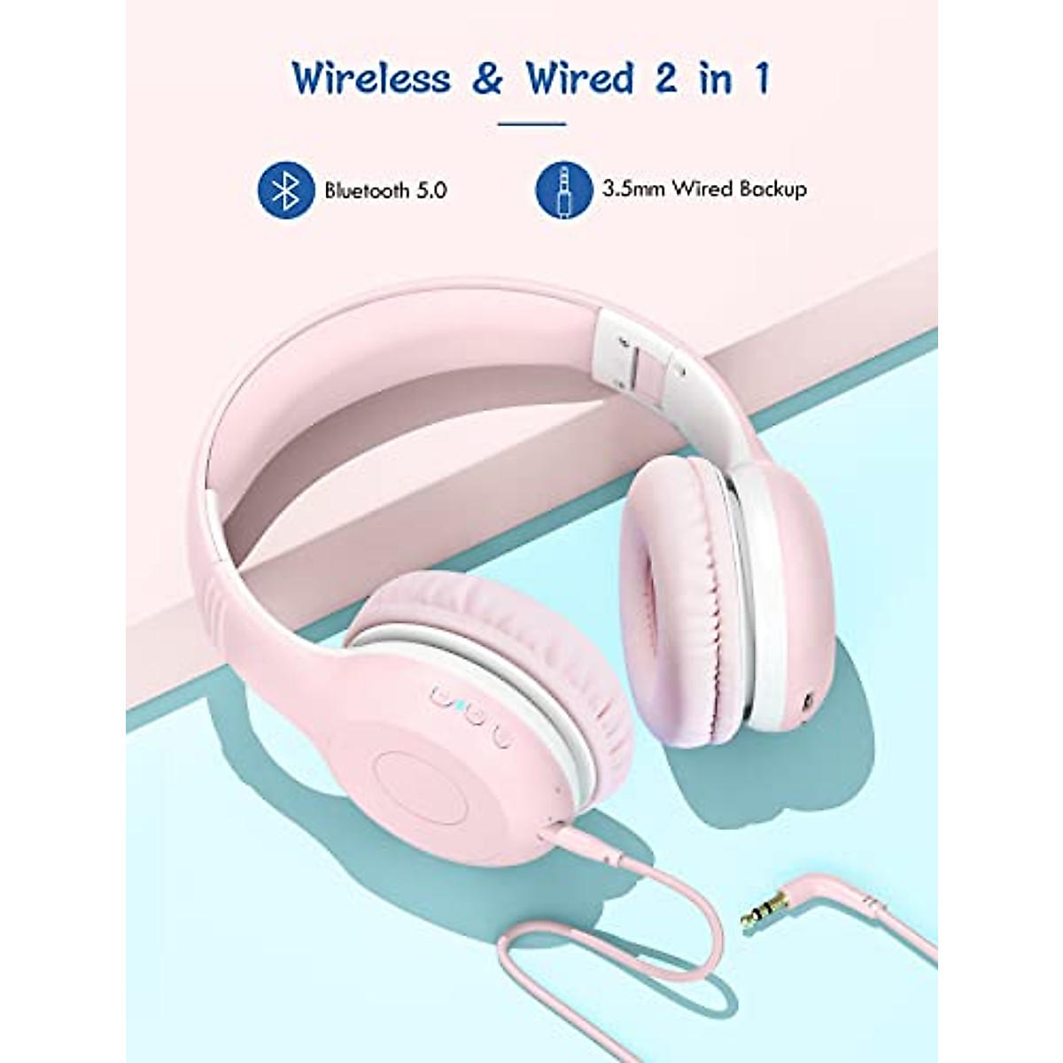 Neesolo Kids Wireless Headphones, Kids Headphones Girls with Microphone, Wireless 5.0 Stereo Sound Kids Headset for School, Comfort-Fit Over Ear Children Headphones for iPad Tablet Home School