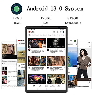 SEBBE Android 11 Tablet, 2023 2 in 1 Tablets, 10.36 Inch HD Display, 2.0 GHz, Octa-Core, 4GB RAM+64GB ROM(Up to 256G), 8000 mAh Battery, 5G+2.4G WiFi Tableta with Keyboard - Gray