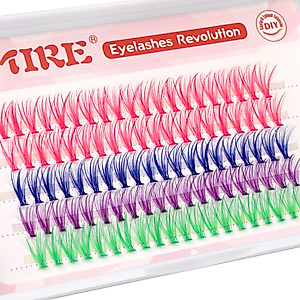 Colored Lash Clusters Individual Eyelashes 100Pcs DIY Eyelash Extensions 4 Colors Pink Lashes 14mm 3D Effect Individual Eyelashes Clusters Natural Look CC Curl Wispy Extension Reusable Pack by JIMIRE