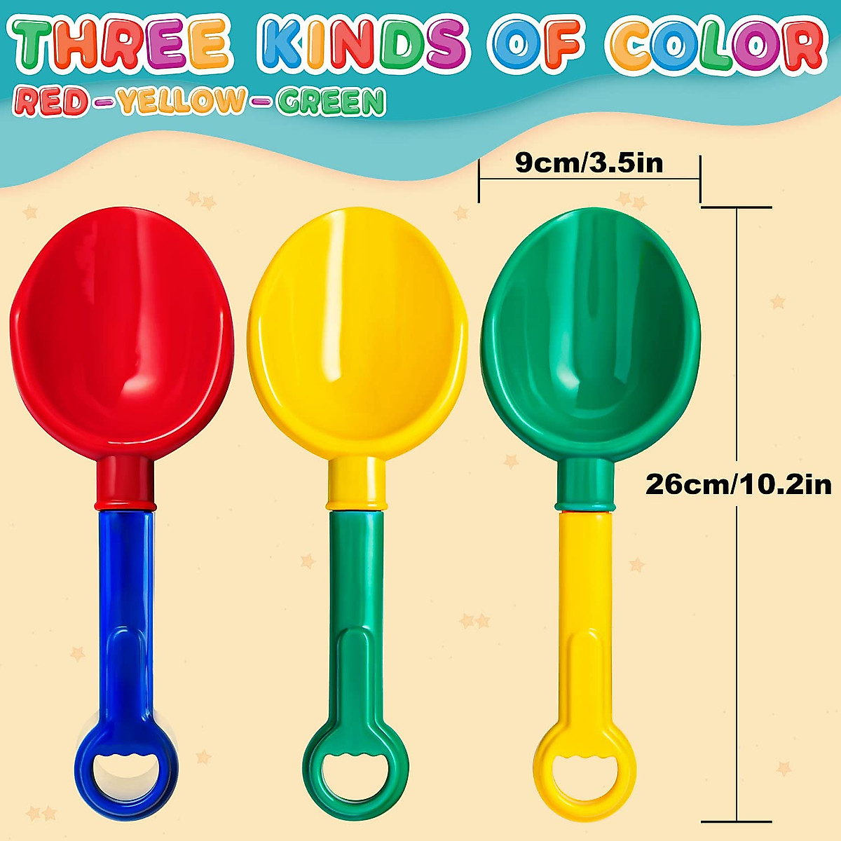 3pcs Beach Shovel for Kids Age 3-10, Large 10 Inch Sand Shovel Heavy Duty Thick Plastic Sand Scoops Great for Beach Toys for Kids, Sand Toys for Toddlers, Outdoor Sandbox Toys