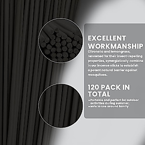 120 Pack Mosquito Repellent Sticks, Deet Free Citronella Incense Sticks Plant-Based, for Outdoor Indoor Use During Patio, Camping Trips, Picnics, Backyards Activities, Long Lasting Bug Protection