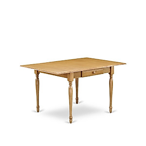 HomeStock Retro Renaissance 3 Pieces Dinette Set - Strong Two 9-Inch Drop Down Leaves Solid Wood Dining Room Table and 2 Linen Fabic Seat Kitchen Dining Chairs, Oak Finish