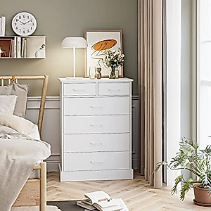 FOTOSOK 6 Drawer Dresser, White Dresser Tall Dresser Wood with Metal Handles, White Modern Chests of Drawer Tall White Dresser for Home, 15.7'' x 27.6'' x 37.8''