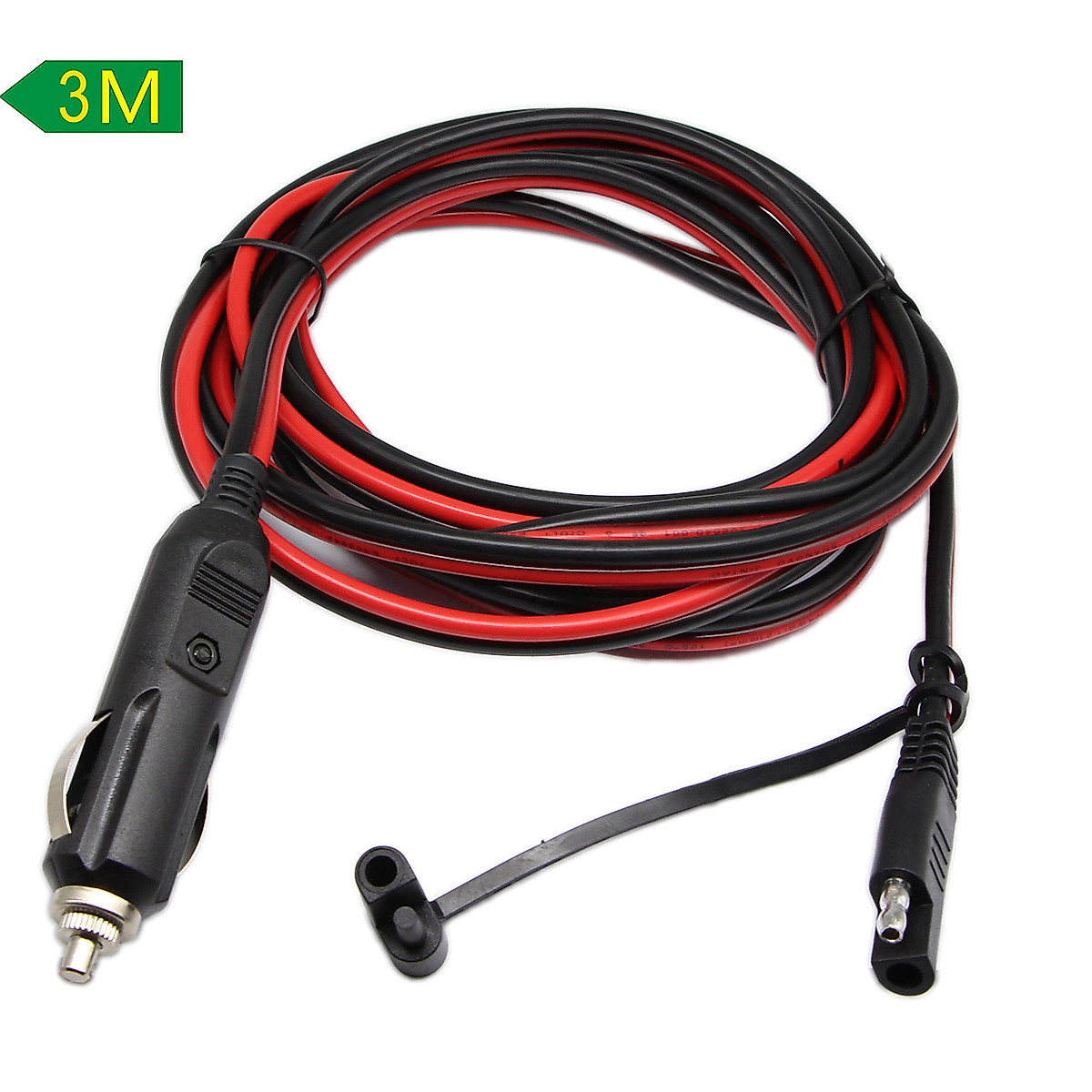 SinLoon Cigarette Lighter SAE Battery Charger Cable,12V 15A Cigarette Lighter Plug to Waterproof SAE Quick Release Adapter Extension Charging Cable with Fuse and LED Light(10FT,3 Meter)