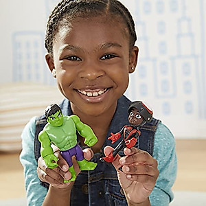 Spidey and His Amazing Friends Hero Reveal 2-Pack, Marvel Action FiguresMask Flip Feature, Miles Morales and Hulk