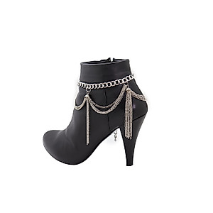 Women Boot Bracelet Western Hip Hop Fashion Jewelry Silver Metal Chain Fringe Tassel Wave Charms