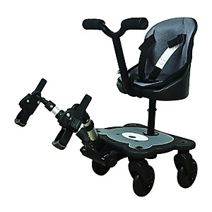 Englacha 2-in-1 Cozy 4-Wheel Rider, Black - Child Rider Stroller Attachment with Saddle Seat and Standing Platform - Universal Fit for Most Prams - Quick and Easy to Use - Designed for Safety