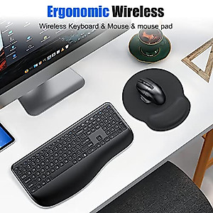 Ergonomic Wireless Keyboard and Mouse, 2.4G Rechargeable Full Size Keyboard Mouse Set with Wrist Support Mouse Pad , Multi-Device, Windows/Mac/Android(Black)