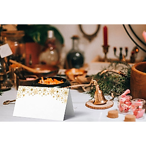 Christmas Place Cards (3.5 x 2 in) 25 pcs, Table Name Cards for Christmas Party, Seating Name Cards, Food Labels, Scored for Easy Folding, Christmas Party Supplies, Fiesta Party - SJK014