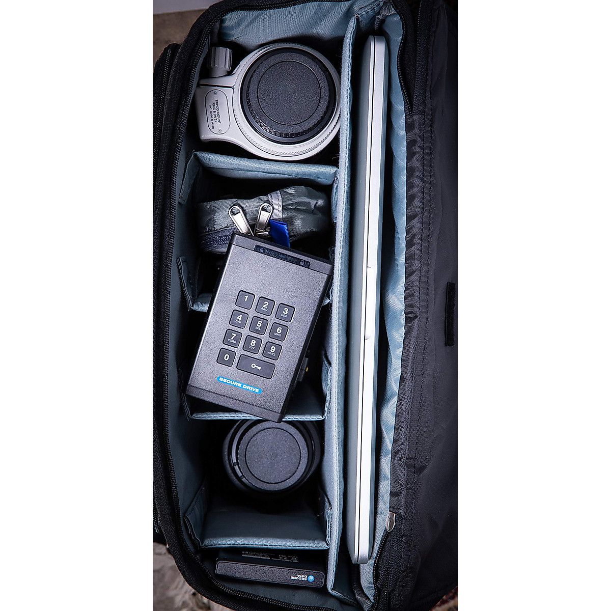 SecureData SecureDrive KP 250GB SSD Hardware Encrypted USB 3.0 External Drive FIPS 140-2 Level 3 Unlock via Keypad TAA Compliant, CJIS, HIPAA, CMMC, GDPR Compliant, Works with Mac and Win Free AV