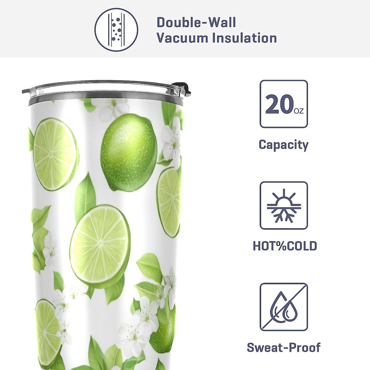 Amooorous Green Lemon Stainless Steel thermal cups with Lid and Straw hot coffee travel mug for gym simply vacuum insulated tumbler with lid botellas para agua termica 20oz