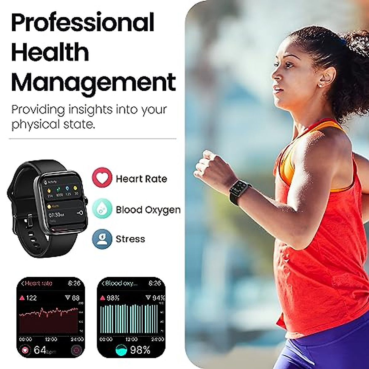 TOZO S3 Smart Watch (Answer/Make Call) Bluetooth Fitness Tracker with Heart Rate, Blood Oxygen Monitor, Sleep Monitor IP68 Waterproof 1.83-inch HD Color for Men Women Compatible with iPhone & Android