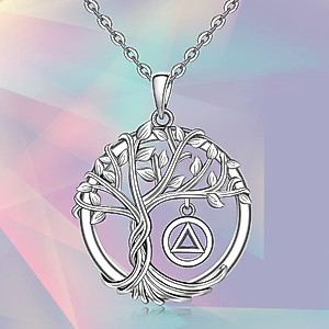 Sobriety Necklace for Women Sterling Silver Tree of Life Necklaces Symbol Pendant Recovery Alcoholics Sobriety Healing Jewelry Gift