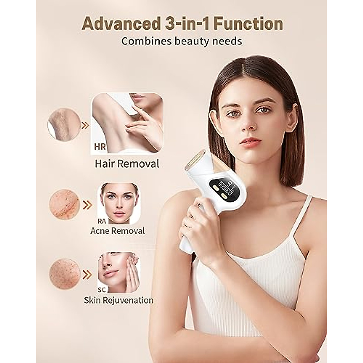 AMOTAOS Laser Hair Removal, IPL Hair Removal for Women and Men, 3-in-1 At-Home Permanent Hair Removal Device 9 Levels Upgraded 999900 Flashes Hair Remover for Face Armpits Arms Bikini Line Legs