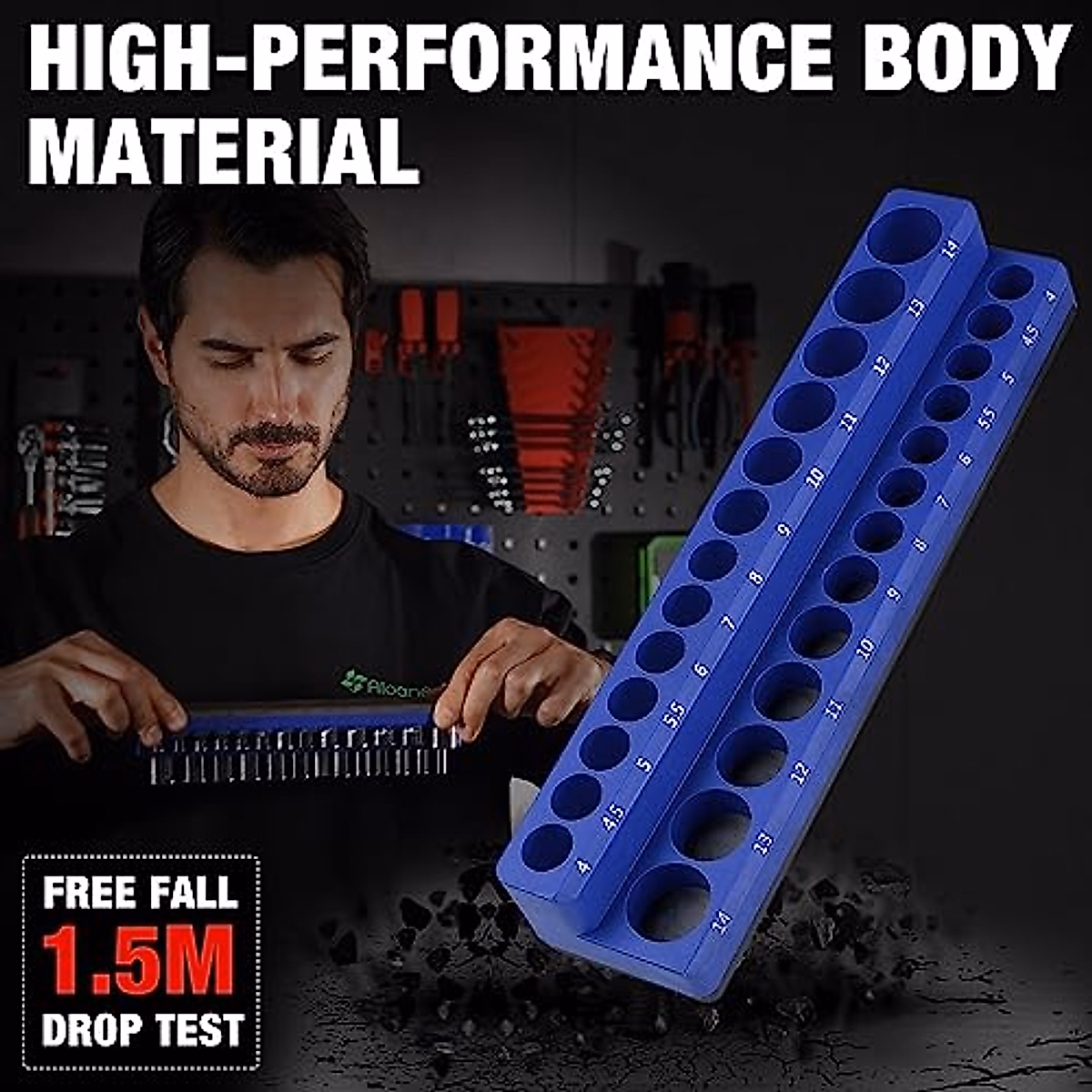 ALOANES 52-Slot Magnetic Socket Organizer, 2PC Socket Holder Kit, 1/4-inch Drive Premium Socket Tray Holders,for Standard and Deep Metric SAE Sockets, Heavy Duty Tools Organizer(Red&Blue)