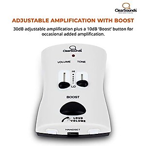 ClearSounds WIL95 UltraClear Portable Telephone Amplifier for Corded Digital and VoIP Phones with Up to 40dB Amplification, AC Powered (White)