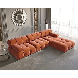 MGH Convertible Modular, Minimalist Couch with Ottomans, L-Shaped Velvet Sofas Couches, 4-Seat Sofa Couch Sectional with Reversible Chaise for Living Room (Orange)