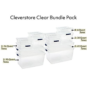 Rubbermaid Cleverstore Clear Variety Pack, Clear Plastic Storage Bins with Built-In Handles to Maximize Storage, Great for Large and Small Items, 16pk