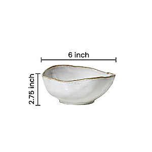Serene Spaces Living Large Free-Form Edge Glazed Ceramic Bowl, Centerpiece for Vintage Weddings, Events, Measures 6" Long, 5.5" Wide, 2.75" Tall