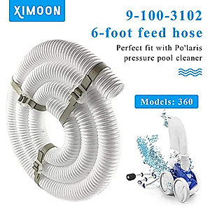 Ximoon Replacement for Po'laris Pool Cleaner Parts 9-100-3102 6-Ft Cuffless Feed Hose Fit Po'laris Pool Cleaner 360 1-1/2" Diameter