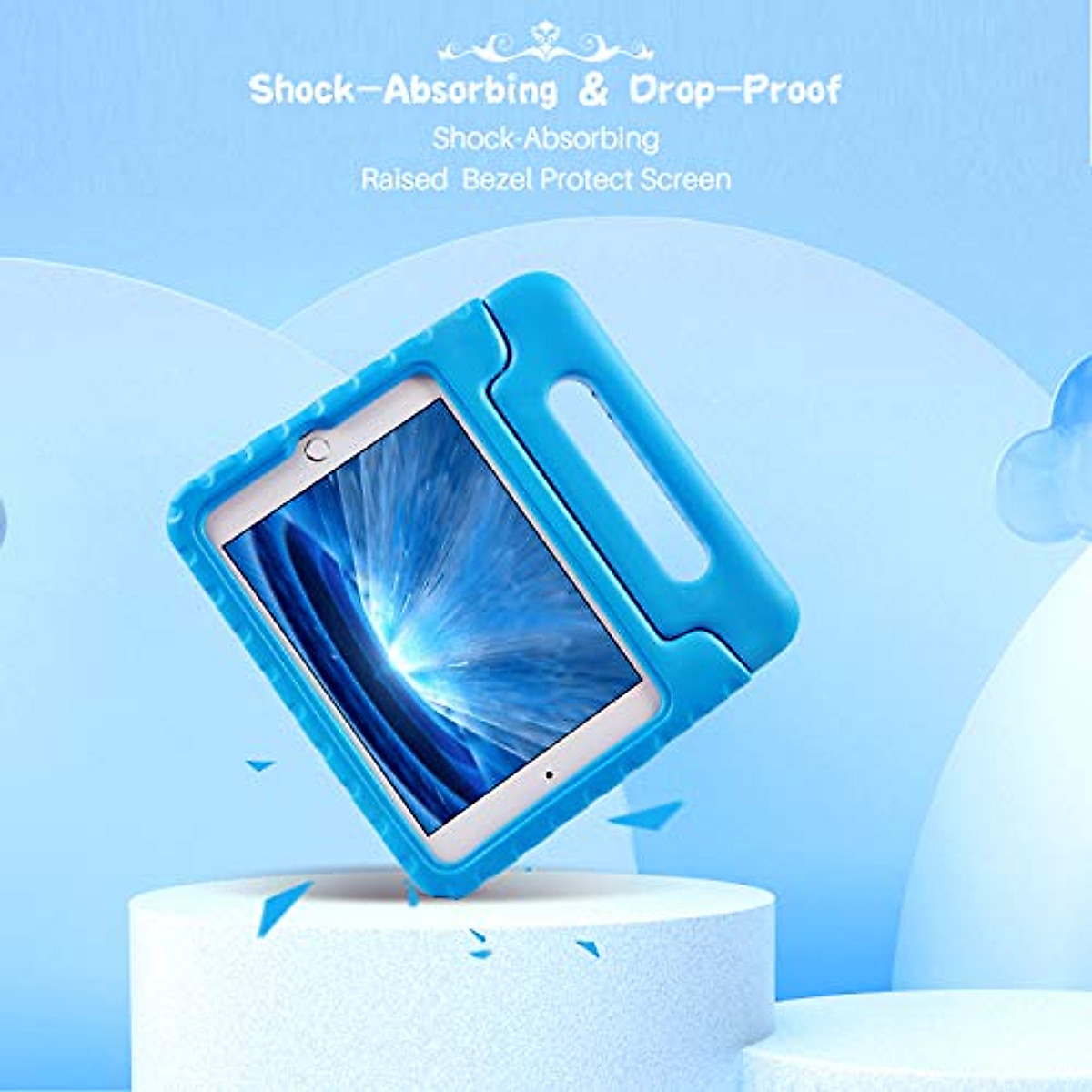 EVA Tablet Case for iPad Mini 4 / Mini 5 with Handle | Blosomeet Full Body Protective Kid-Proof Cover for iPad Mini 5th/4th Generation with 2-Angle Stand | Rugged & Lightweight Case for Boys | Blue