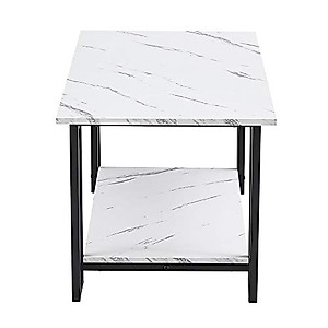 Pygzyx Living Room Table，Modern Minimalist Design Coffee Table with Marble Textured Table top and Metal Frame for Living Room Restaurant Coffee Shop (White+Black)