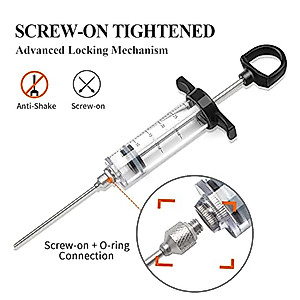 Tri-Sworker Plastic Meat Injector Kit for Smoker with 2 Flavor Food Syringe Needles, Ideal for Injecting Marinade into Turkey, Meat, Brisket; 1-OZ; Including Paper User Manual, Recipe E-Book (PDF)