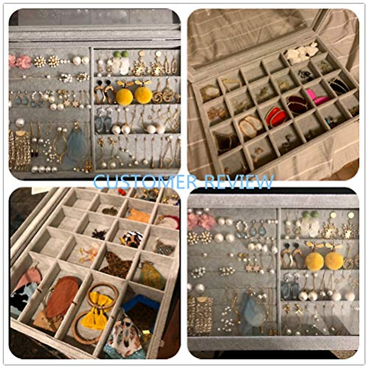Wudygirl Clear Lid 30 Grid Jewelry Organizer Box Storage Case Showcase Display Jewelry Tray Stackable Removable Ice Velvet(30 Grid)