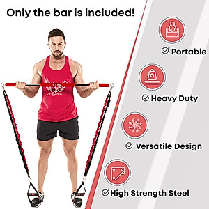 Resistance Band Bar for Fitness – Workout Bar for Exercise, Squat, Biceps, Triceps, Shoulders, Back – Adjustable 3 Parts Bar for Resistance Bands – Durable Portable Steel Pilates Resistance Bar