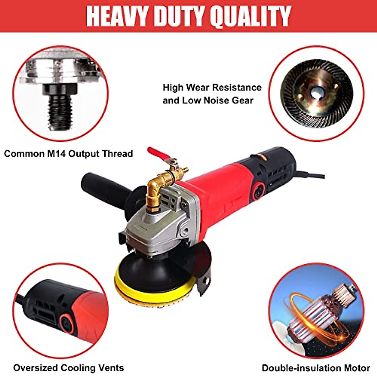 Ganggend Wet Polisher with 4'' Diamond Polishing Pad Tools Kit, Variable Speeds, 860W/110V Wet Buffer, Low-noise Buffing Machine for Concrete / Stone Countertop, Floor Surface, Marble, Ceramic Tile