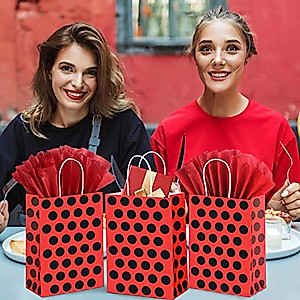 BLEWINDZ 32 Pieces Small Gift Bags with Red Tissues, Party Favor Bags Polka Dots for Ladybug Theme Birthday, Wedding, Christmas, Party Supplies (Red Black)