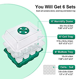 Kesfitt Seed Starter Tray with Heat Mat,Seed Starting Kit with Adjustable Humidity Dome and Base 6 Packs 72Cells Seedling Starter Trays for Seeds Plant Germination