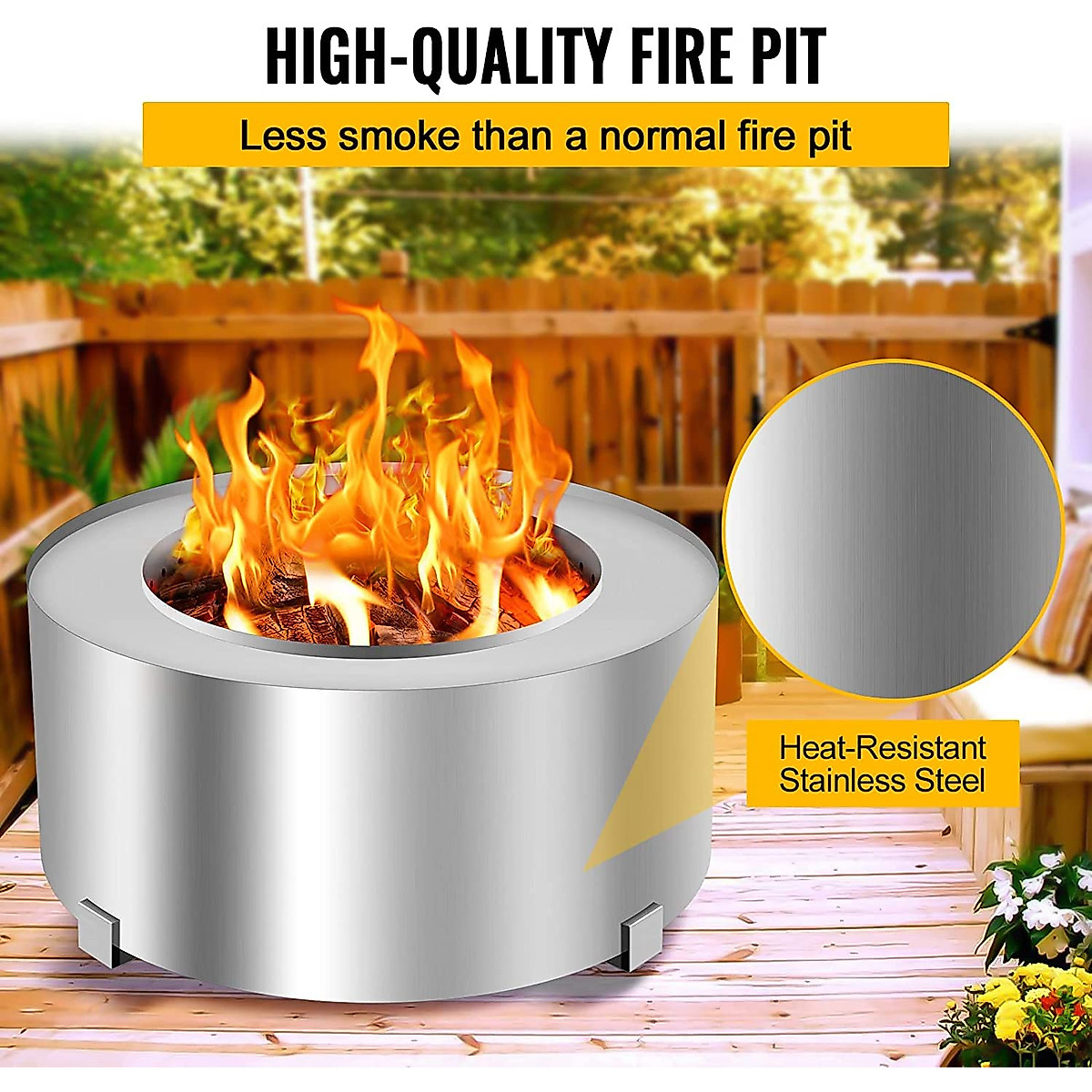 Smokeless Fire Pits Large Wood Burning Fire Pit Carbon Steel Stove Bonfire Fire Pit Portable Outdoor Fire Bowl for Picnic Camping Backyard (28.5 Inch)