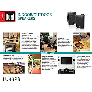 Dual Electronics LU43PB 3-Way High Performance Outdoor Indoor Speakers with Powerful Bass & Dual Electronics DBTMA100 Micro Wireless Bluetooth 2 Channel Stereo Class-D Amplifier