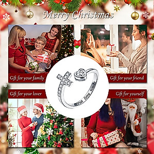 APOTIE 925 Sterling Silver Cross Ring - True Love Wait Purity Ring Cubic Zirconia Adjustable Ring Jewelry Gift for Women