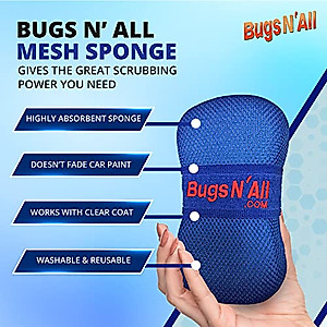Bugs N’ All Bug Sponge for Car Washing - Ultra Nano Microfiber Sponge Mesh - Effective Car Sponge for Scratch-Free Scrubbing, Bug Splatter, Road Grime, Tar, Pine and Tree Sap Pitch Removal - 1 Sponge