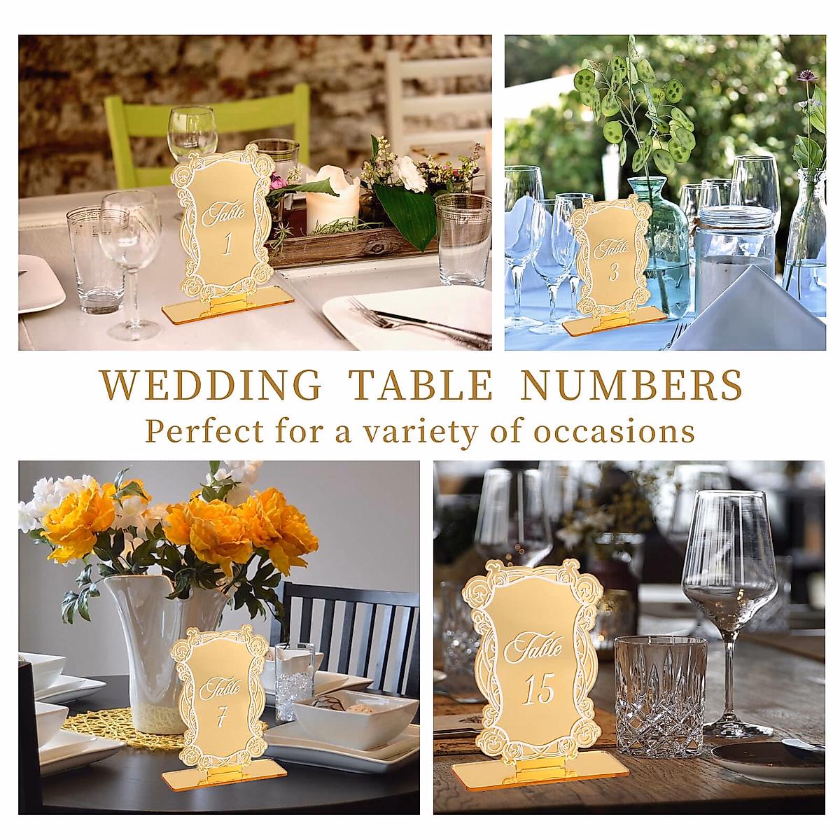 15 pcs Modern Arch Gold Table Numbers for Wedding Reception， Acrylic Signs and Holders ，Perfect for Centerpiece, Reception, Decoration, Party, Anniversary, Event（4x6 Inch）