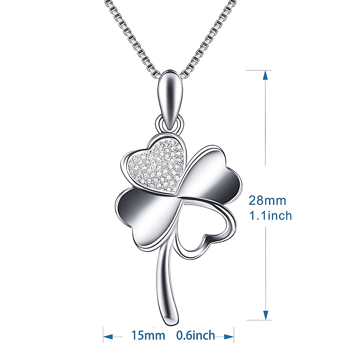 MAJORWARAP Four Leaf Clover Necklace Sterling Silver Shamrock Good Luck Charm Pendant for Women Girl Mom Daughter Birthday Gift