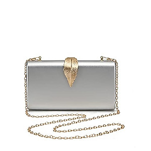 Beaguful Women's Fashion Evening Bags with Golden Leaves Crossbody Shoulder Handbag Chain Removable Silver