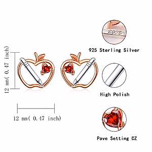 Teacher Apple Appreciation Earrings for Women - Sterling Silver Apple Pencil Stud Earrings with CZ Thank You Teacher Appreciation Week Jewelry Gifts for Teachers