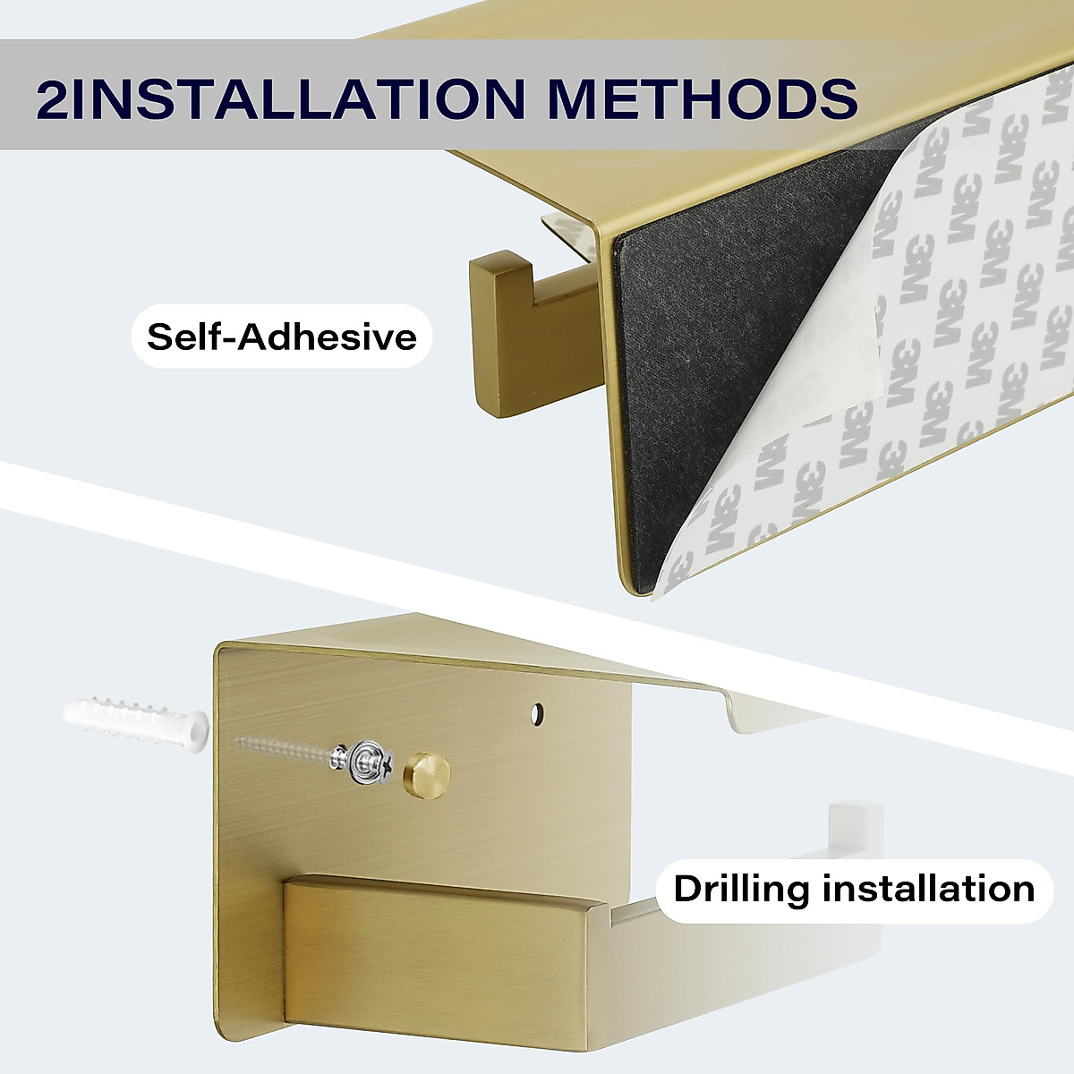 Alise Toilet Paper Holder,Bathroom Tissue Holder with Shelf,SUS304 Stainless Steel Toilet Paper Roll Holder Storage Dispenser,Self Adhesive or Wall Mount Drilling Paper Rack, Gold GYT5000-G