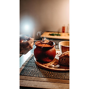 Generic Cute Mini Kitchen Clay Cooking Pot - Traditional Ceramic Pot with Lid for Healthy Cooking - Multipurpose Cooking Pot Use for Home Kitchen or Restaurant, 9cmx12cmx12cm, Brown