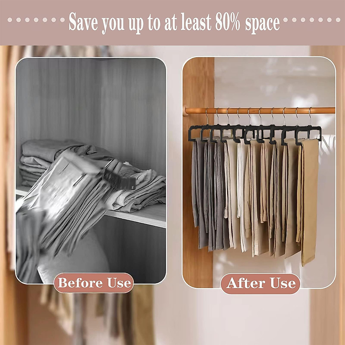 Pants Hangers Non Slip - 20 Pack Velvet Hangers for Closet - Thin Space Saving Clothes Hanger - Strong, Durable, Jean Hangers with 360 Degree Rotatable Hook, Tank Top Hangers for Bra, Shorts (Black)